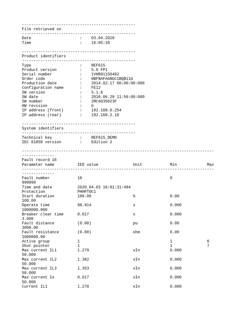 Fault Records | PDF | Electrical Resistance And Conductance | Frequency