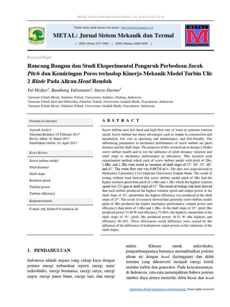 Rancang Bangun Dan Studi Eksperimental Pengaruh Perbedaan 50p3eu7gw7 | PDF