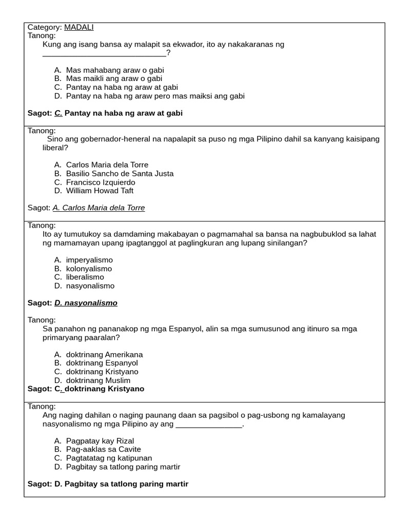 AP Quiz Bee Questions | PDF