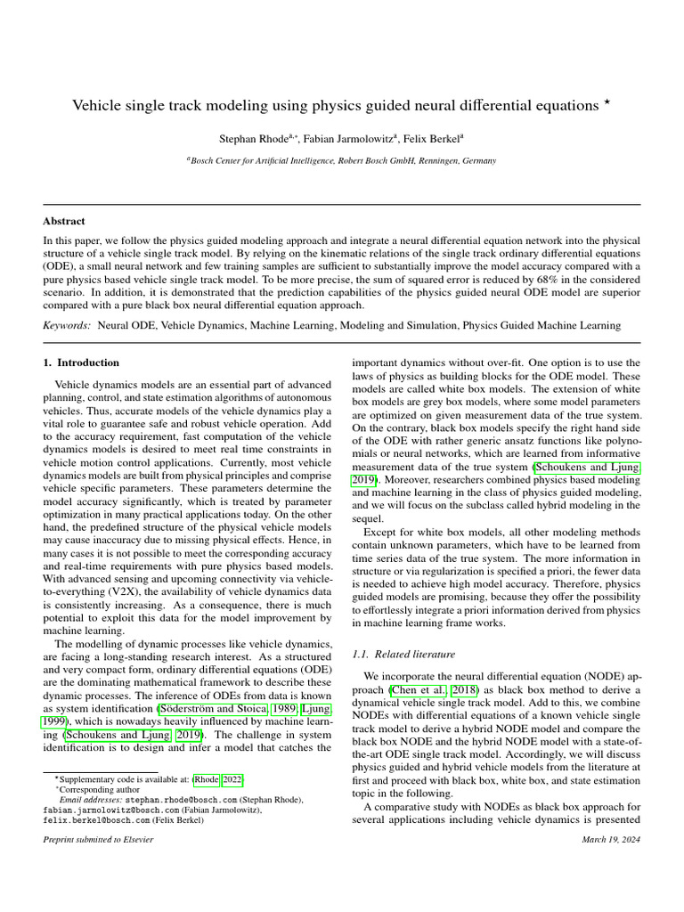 Vehicle Single Track Model Using Physics Guided Neural Differential ...