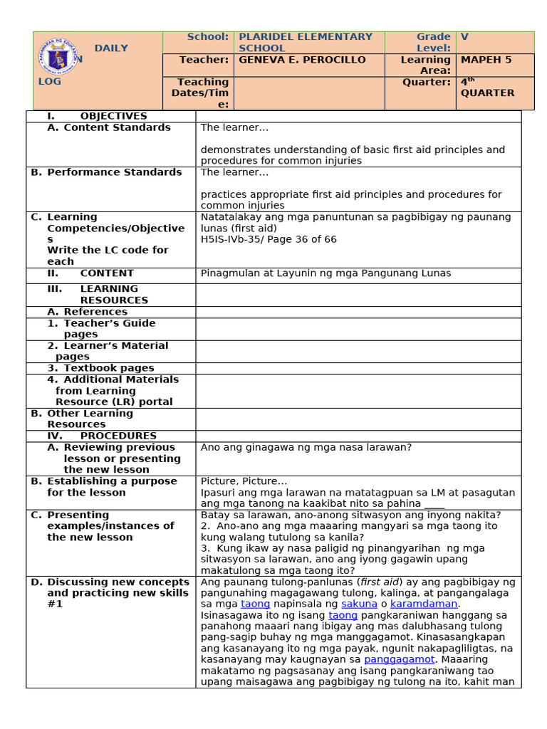 Daily Lesson Mapeh q4 Cot | PDF