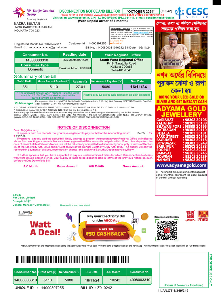 Disconnection Notice and Bill Summary | PDF | Money | Payments