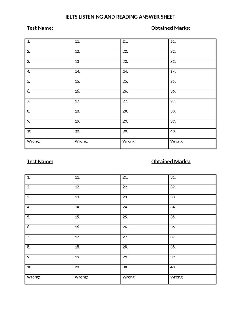 Writing and Reading Answer Sheet | PDF