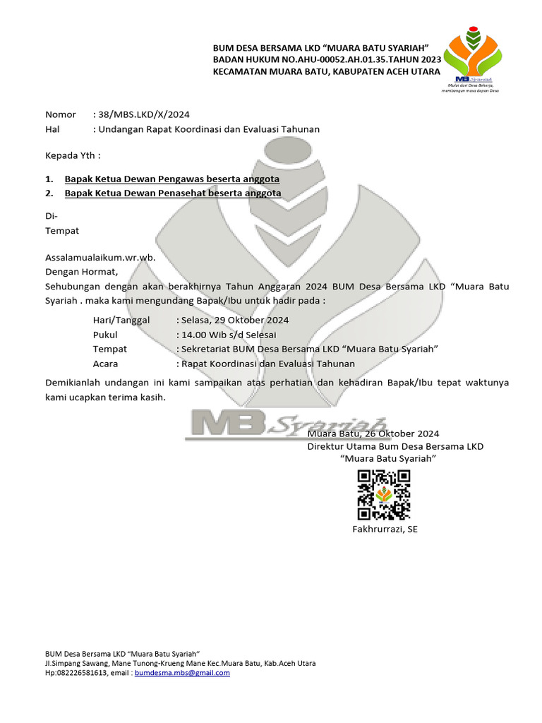 Undangan Rapat Koordinasi, Evaluasi Tahunan Th.2024 | PDF