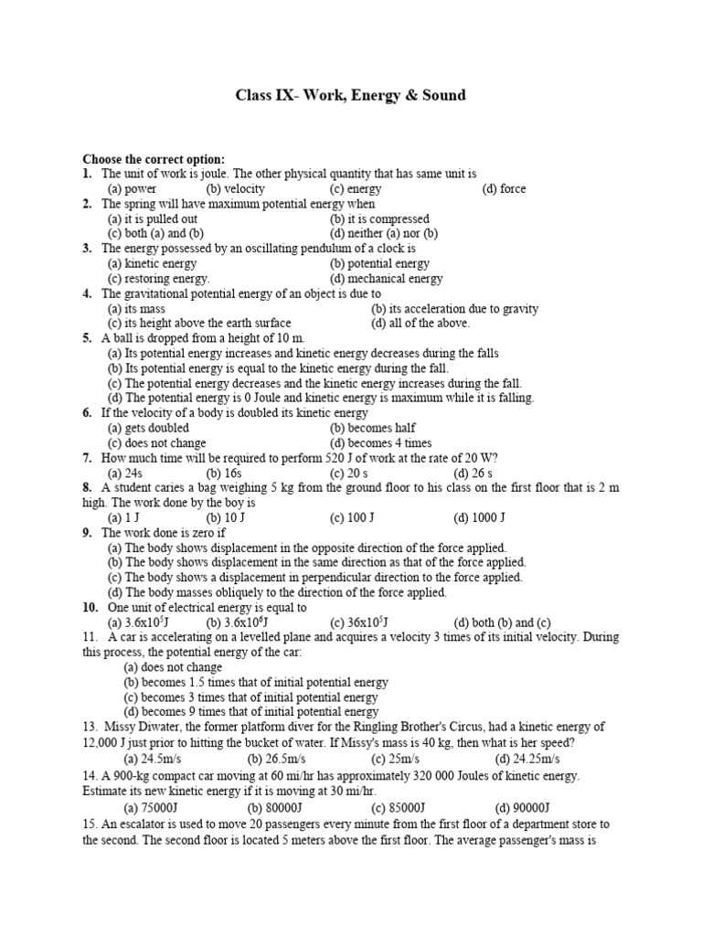 Work and Energy Practice | PDF | Waves | Sound