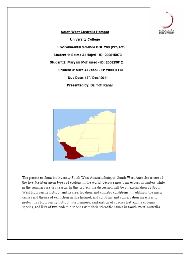 South West Australia Hotspot | Biodiversity | Climate