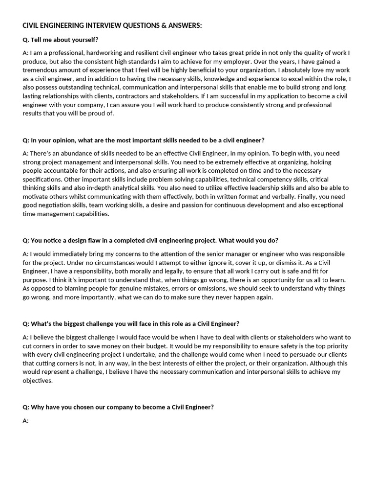 Civil Engineering Interview Questions | PDF | Skill | Social Psychology