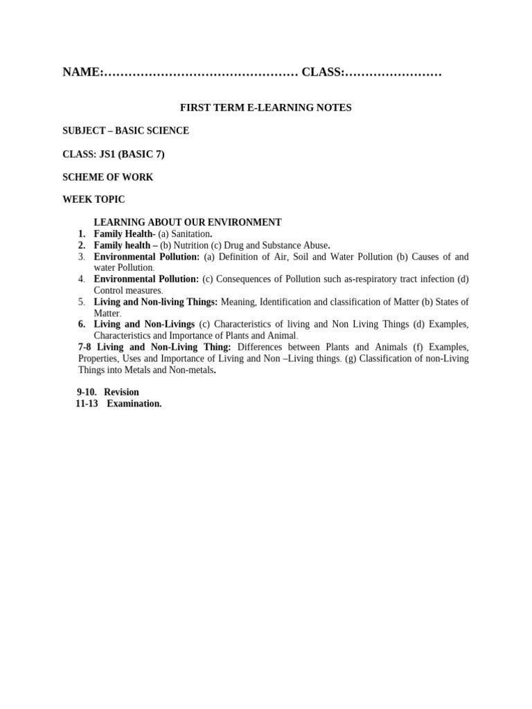 Basic 7 Basic SC 1ST Term E-Notes | PDF | Waste Management | Liquids