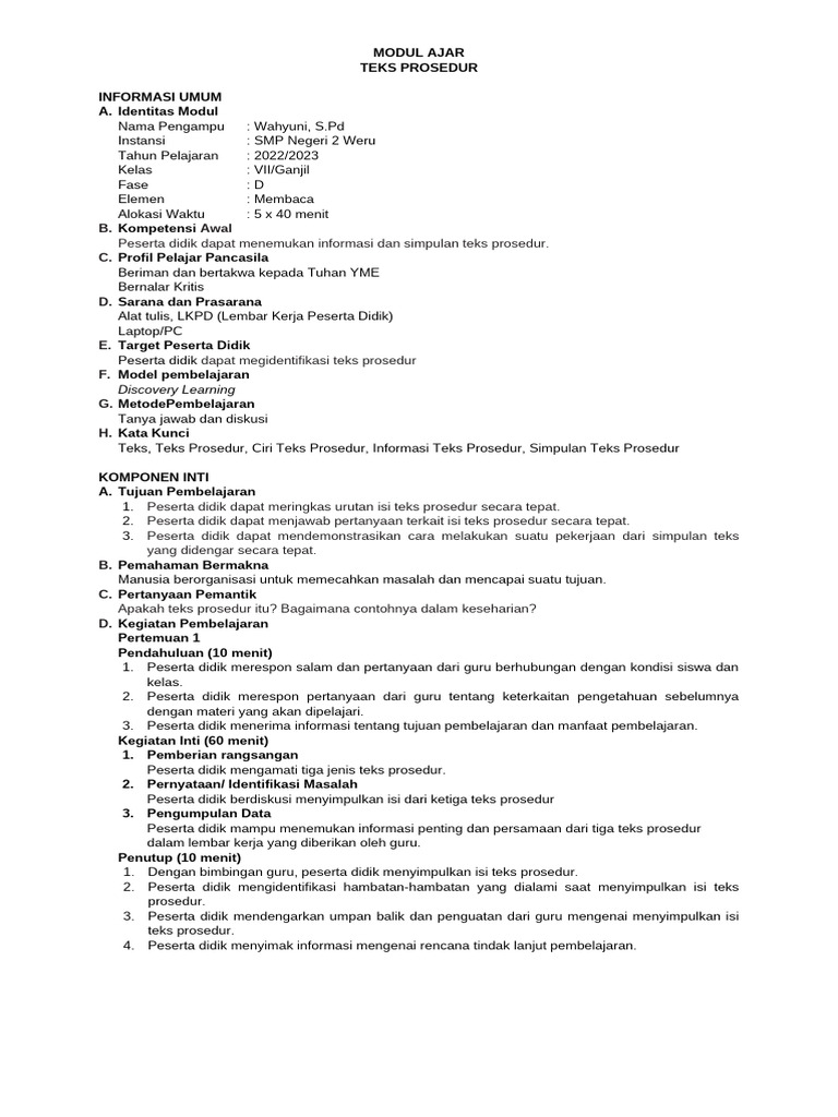 Modul Ajar 03 Teks Prosedur | PDF