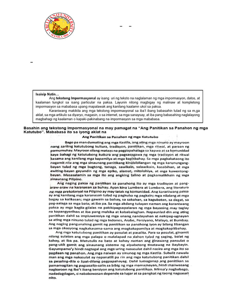 24-25 DLP 3 - Aralin 1 - Tekstong Impormasyonal | PDF