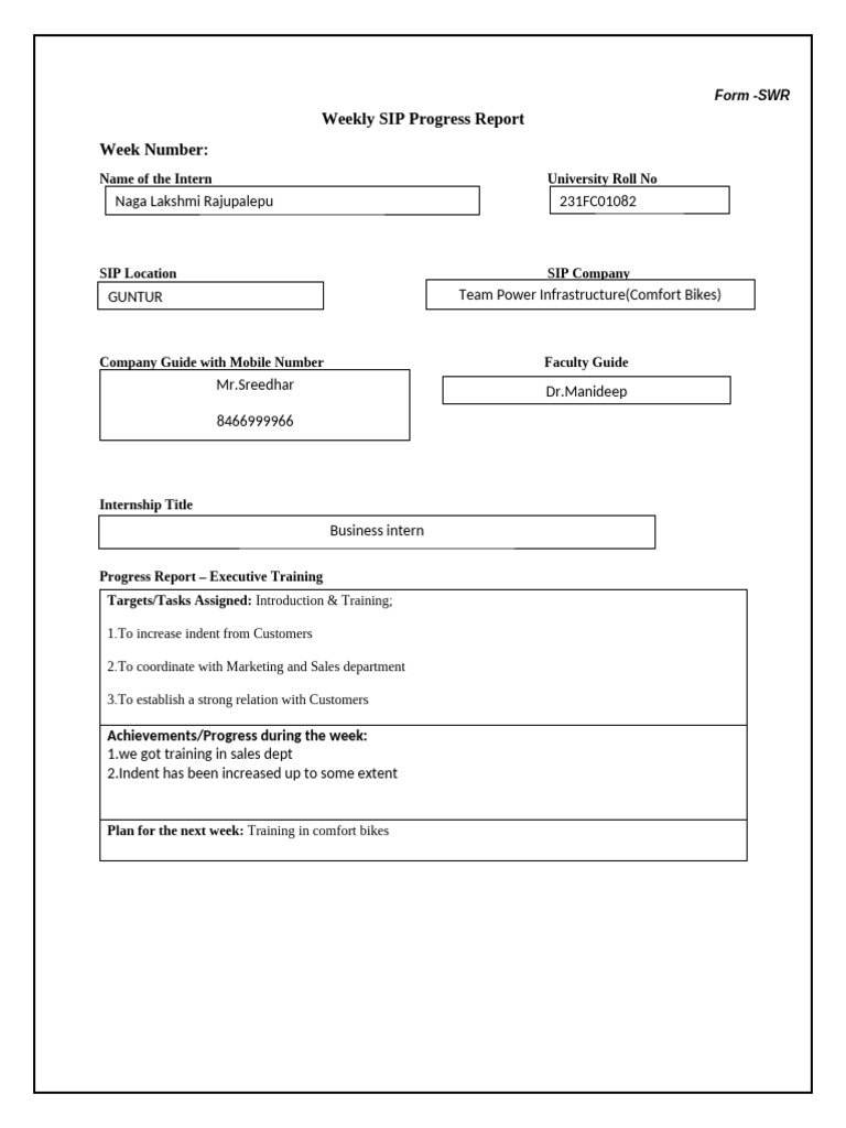 Weekly SIP Progress Report Summary | PDF | Technology & Engineering