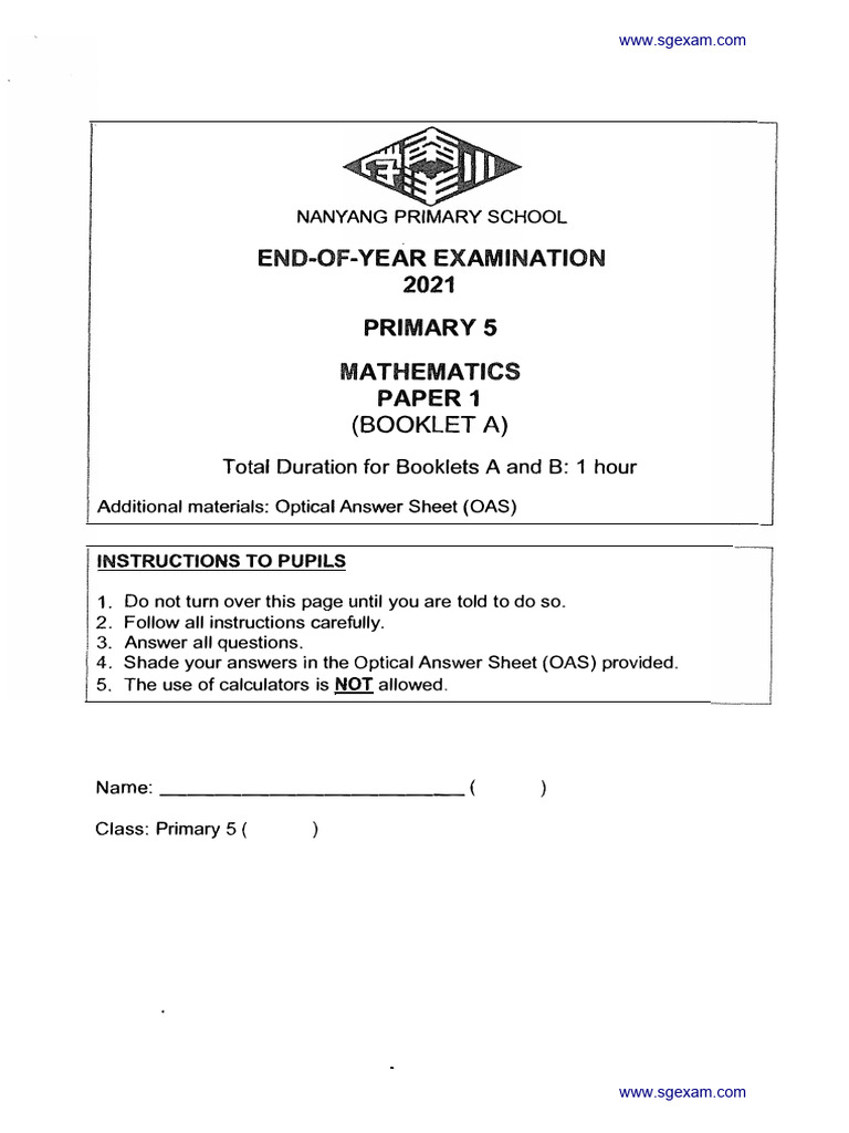 2021-P5-Maths-Semestral Assessment 2-Nanyang | PDF | Teaching Methods ...