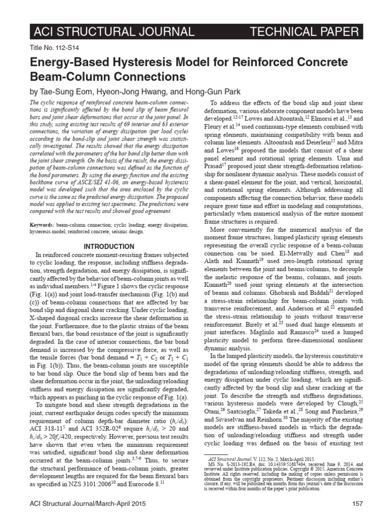 (Eom Et Al. 2015) - Energy-Based Hysteresis Model For Reinforced Concrete Beam-Column ...