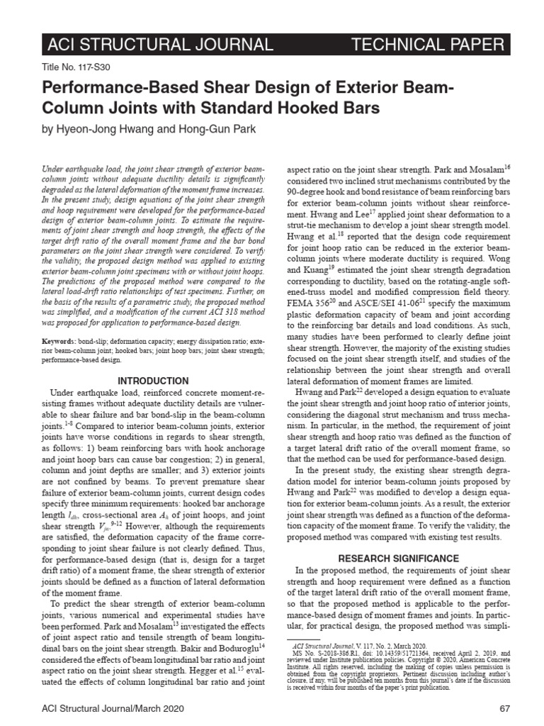 (Hwang and Park 2020) Performance-Based Shear Design of Exterior Beam ...