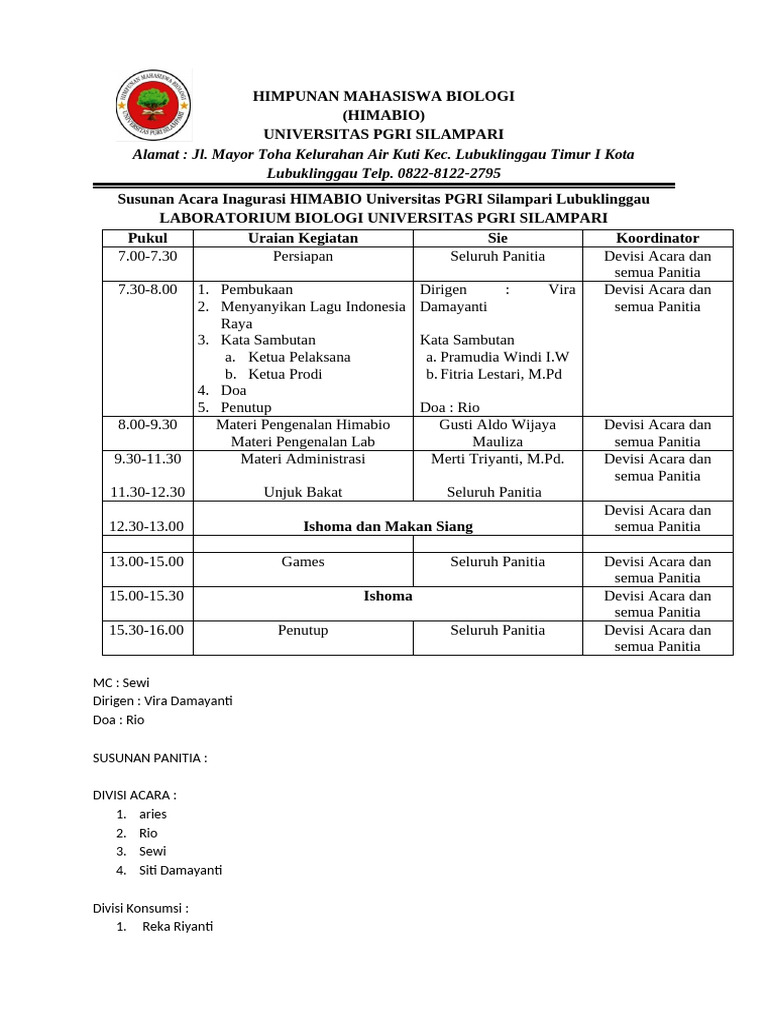Susunan Acara Inagurasi | PDF