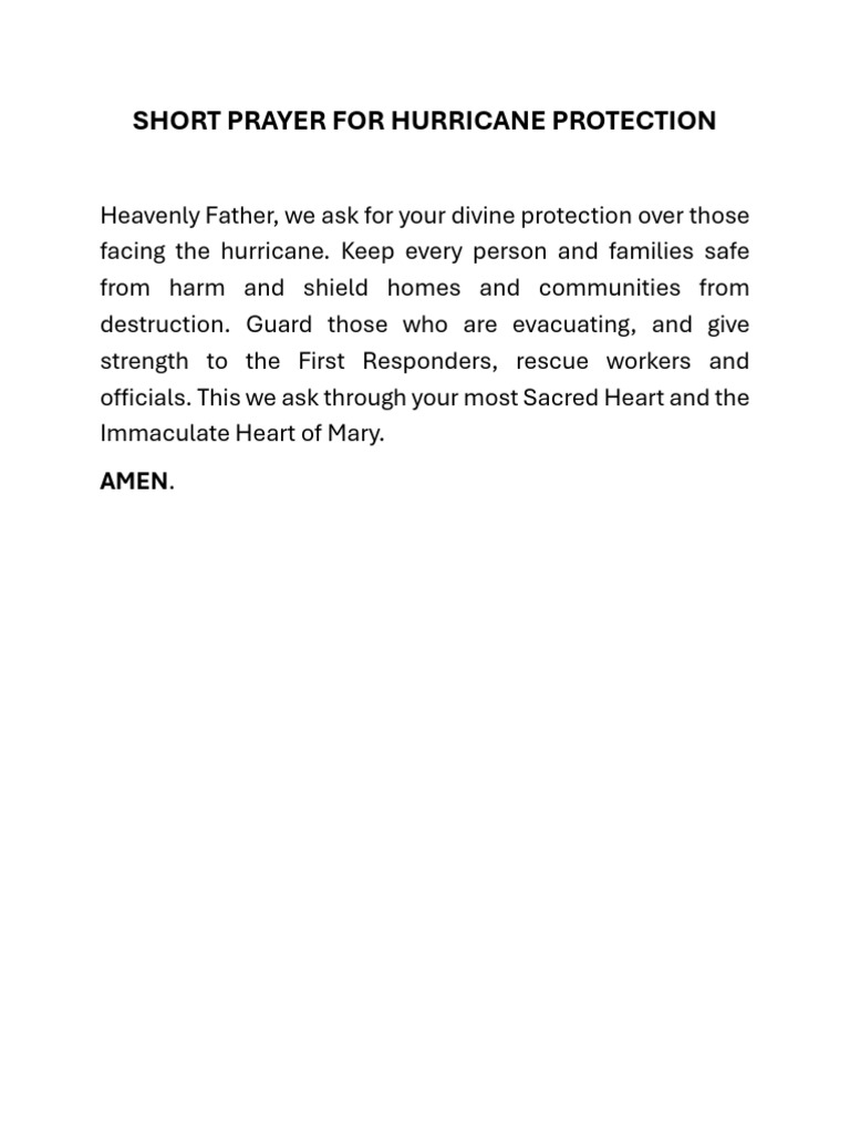 Short Prayer For Hurricane Protection | PDF