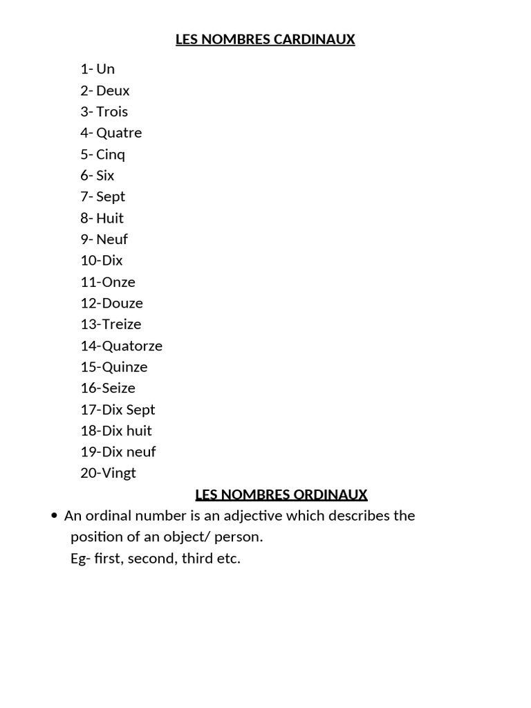 Les Nombres Cardinaux | PDF