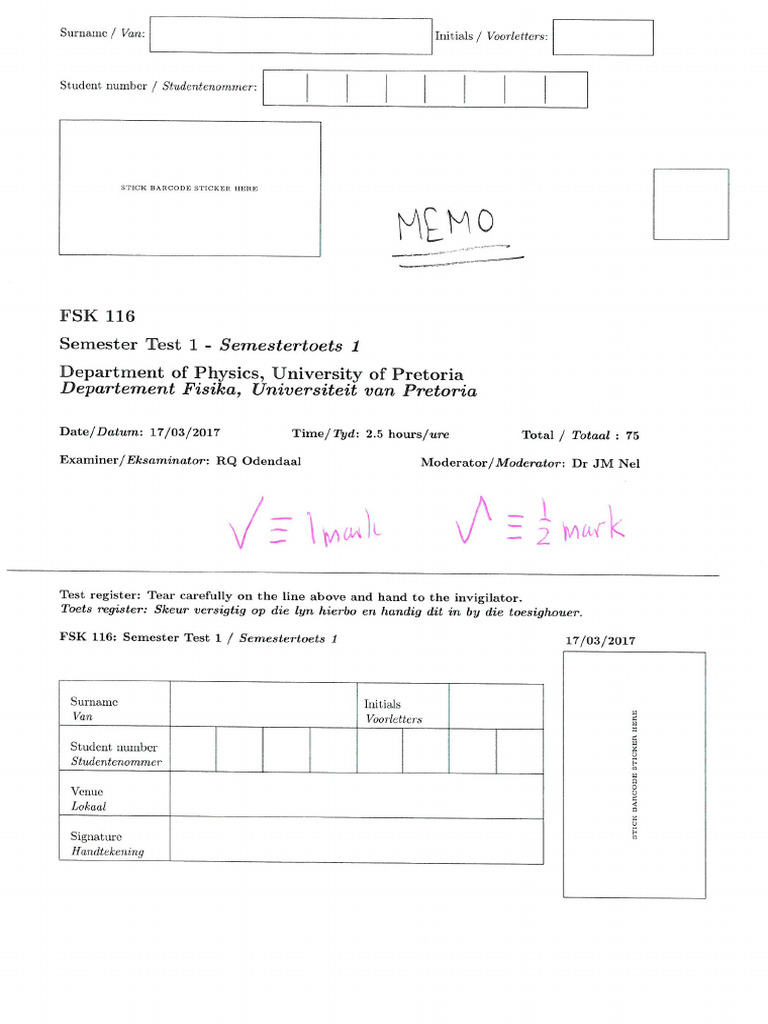 FSK116 ST1 2017 Memo | PDF