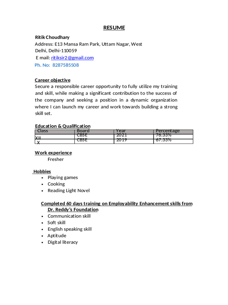 Ritik CV | PDF