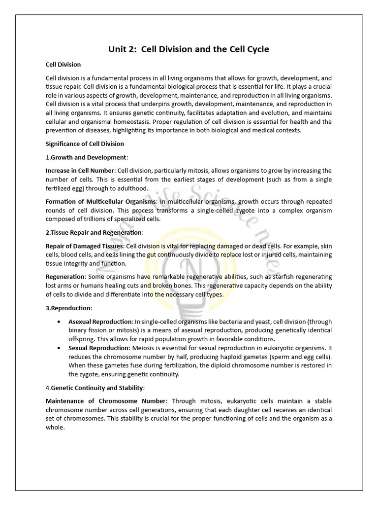 Unit 2 CELL CYCLE & DIVISION | PDF | Meiosis | Mitosis