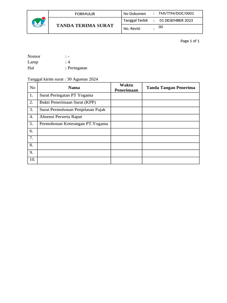 Form Tanda Terima Surat Peringatan | PDF