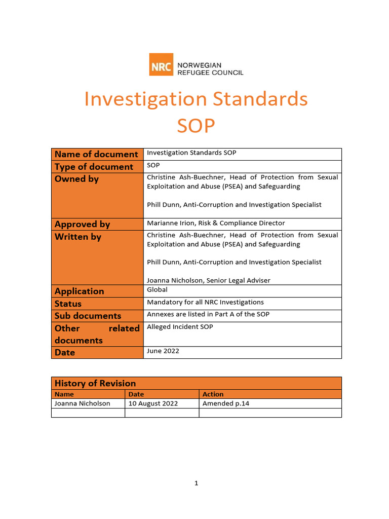 Investigation Standards SOP | PDF | Burden Of Proof (Law) | Confidentiality
