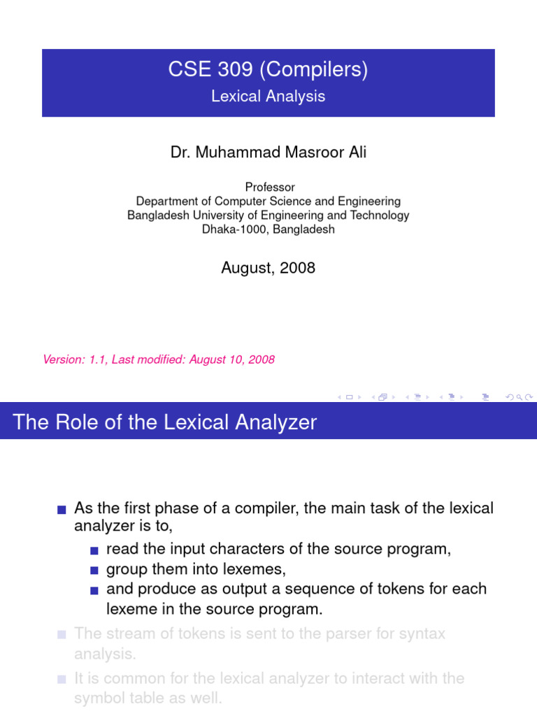 Cse 309 Slides 03 Lexicalanalysis | PDF | Parsing | Reserved Word
