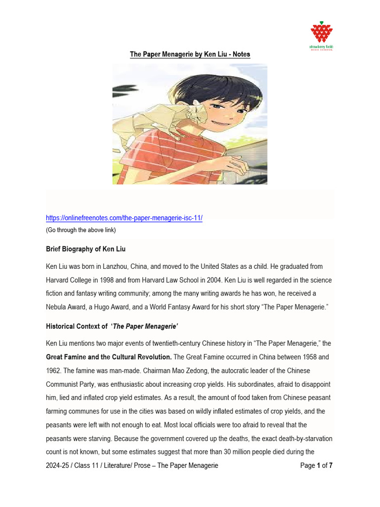 Analysis of "The Paper Menagerie" | PDF | Narration | Cultural Revolution