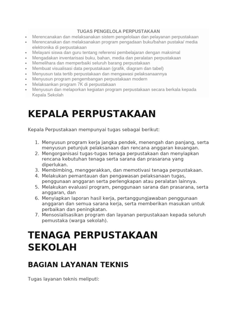 Tugas Pengelola Perpustakaan | PDF