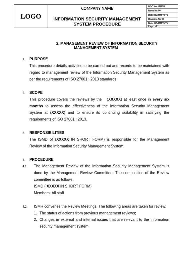 Isms 27001 01 Management Review of Information Security Management ...