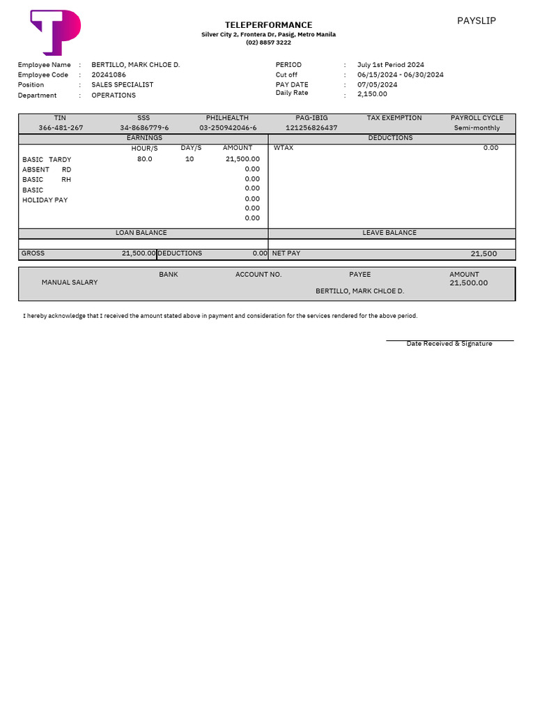 Employee Payslip Overview | PDF | Payroll | Business