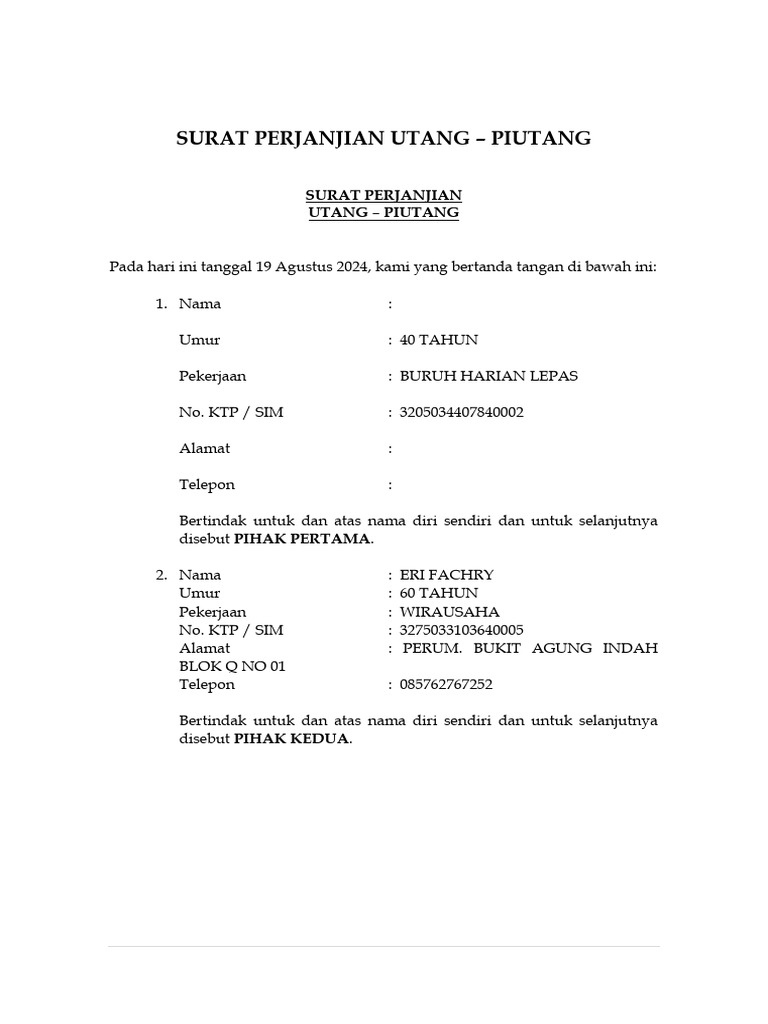 Surat Perjanjian Utang | PDF