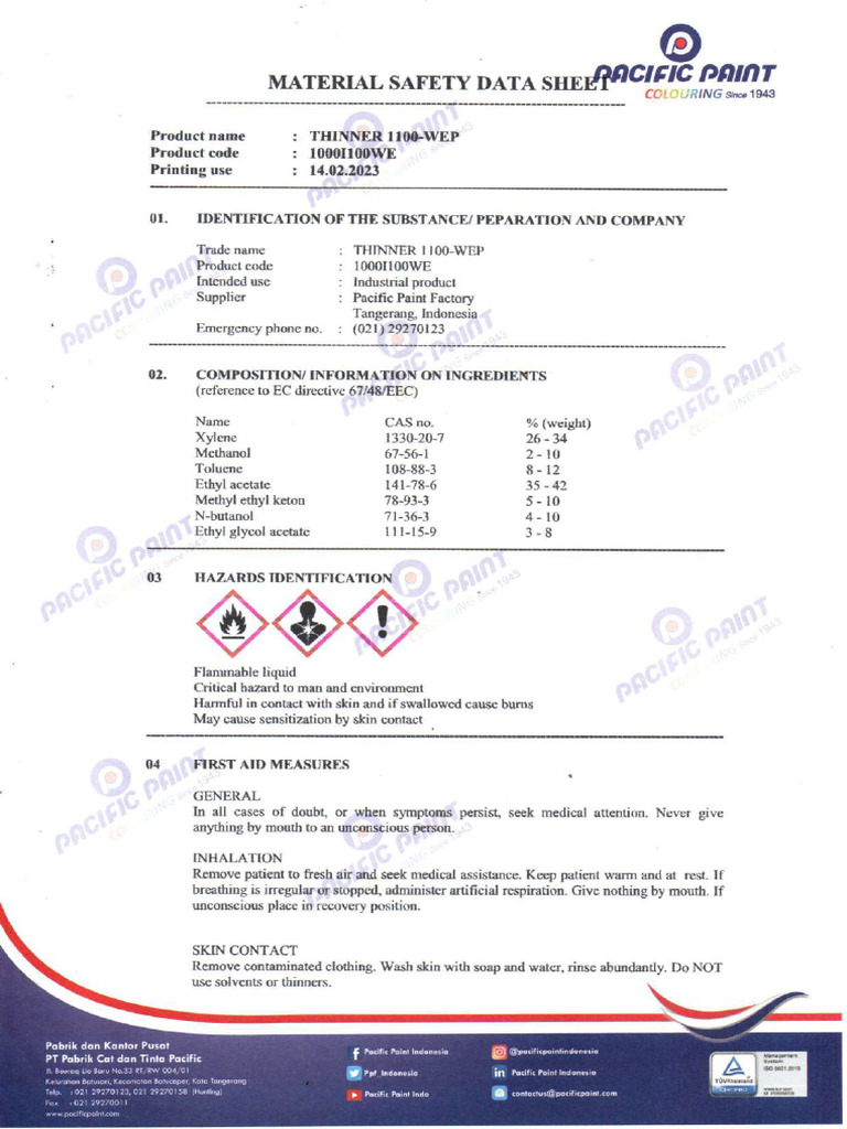 MSDS Thinner 1100wep | PDF