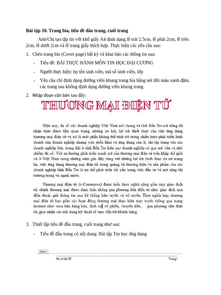 BT10. Cover Page - Header - Footer. Chuong 2 | PDF