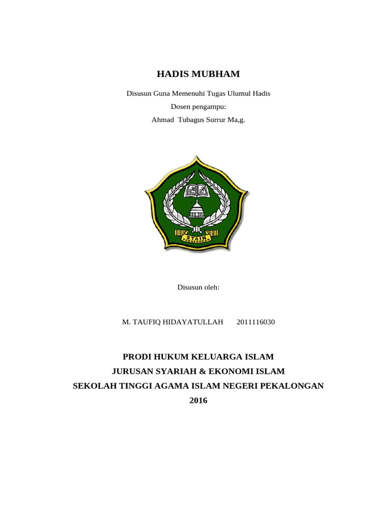 Pengertian dan Contoh Hadis Mubham | PDF