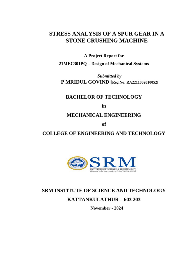Mridul Report DMS[ Og | PDF | Gear | Stress (Mechanics)
