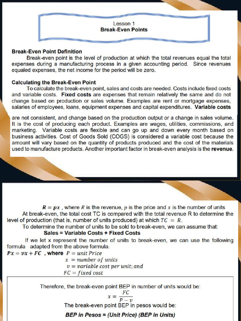 Break Even Points Activity | PDF