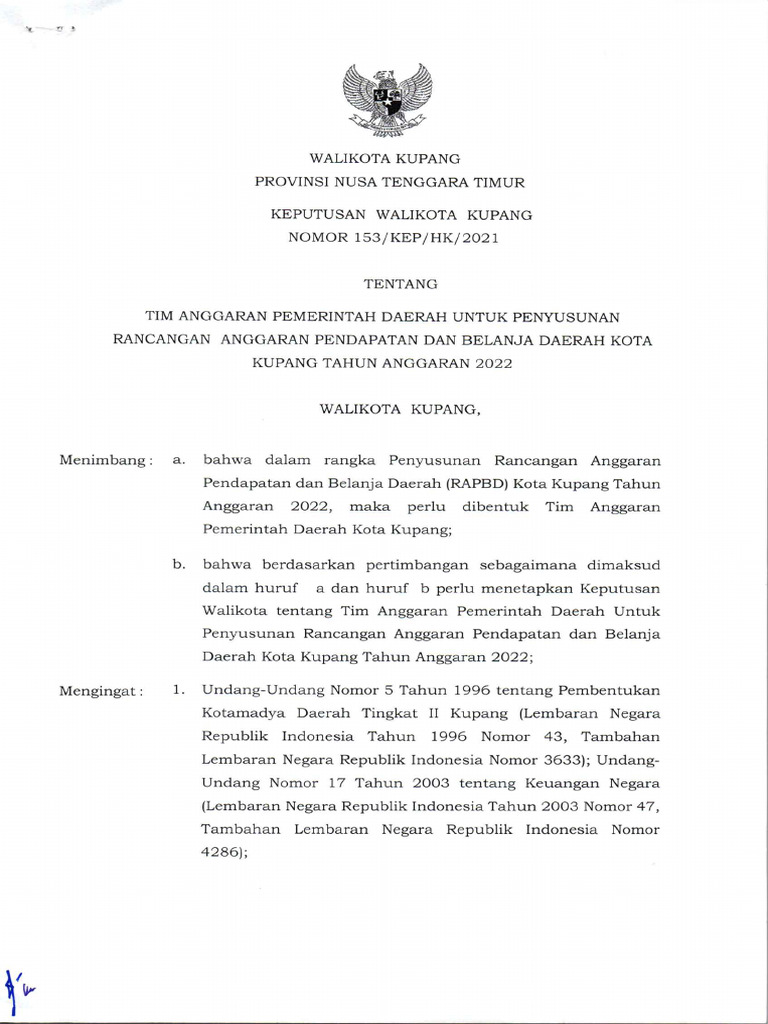 SK Tim Anggaran Pemerintah Daerah TAPD Tahun 2022 | PDF