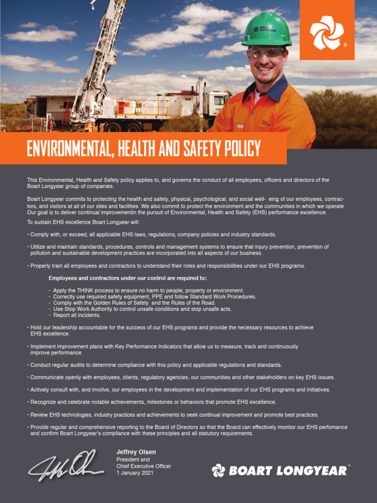 EHS-Policy-1 Boart LongYear | PDF | Occupational Safety And Health | Regulatory Compliance