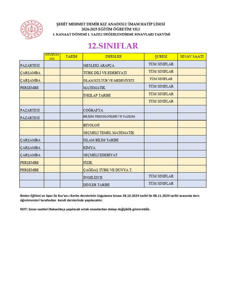 Sinif 1. Dönem 1. Yazili | PDF
