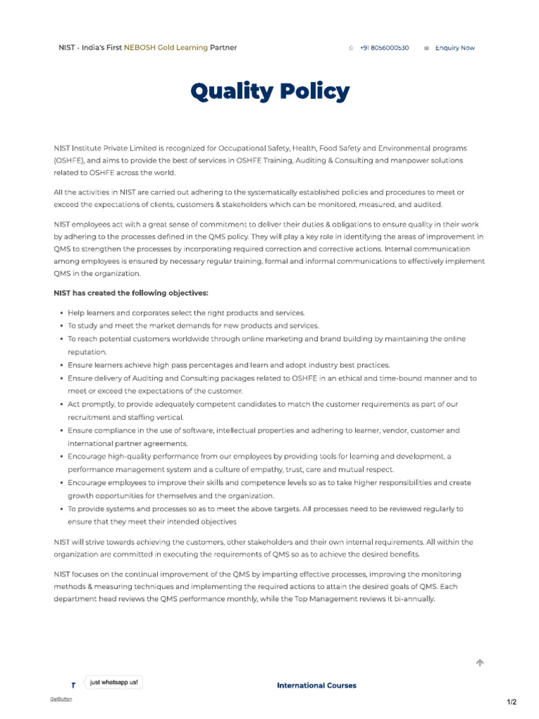 NIST Quality Policy | PDF