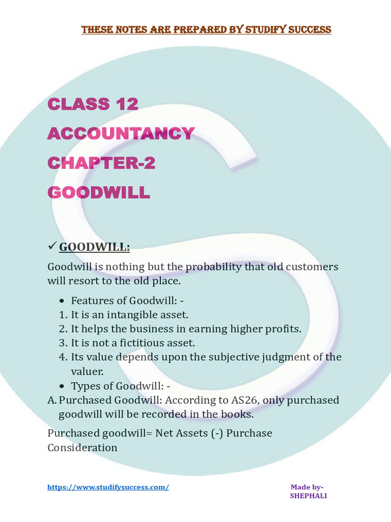 Class 12 Accounts Ch-2 Notes | PDF | Goodwill (Accounting) | Expense
