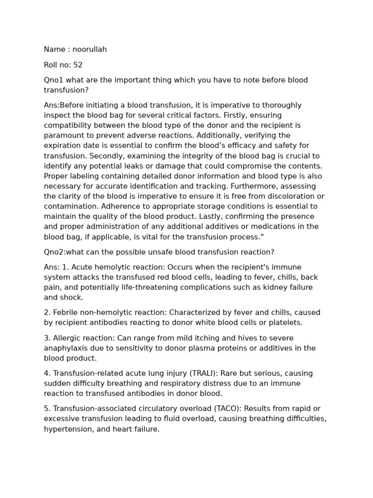 Patho Assignment Pdf Blood Transfusion Causes Of Death