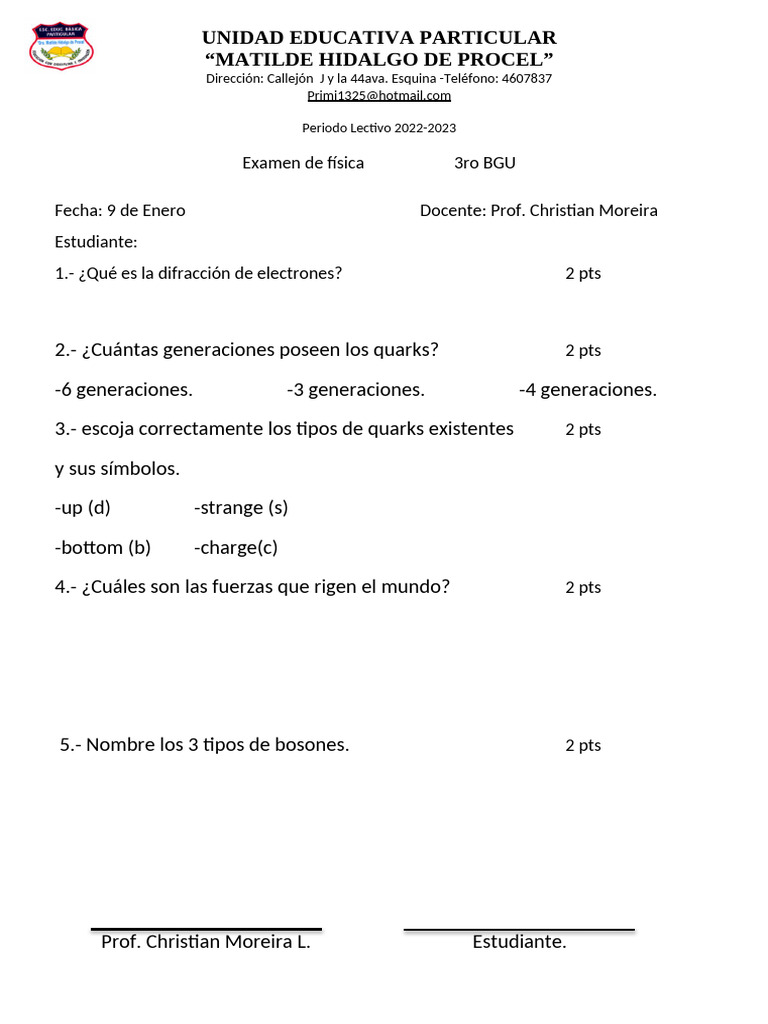 Matriz de Examen 3ro BGU | PDF | Benceno | Ciencias fisicas