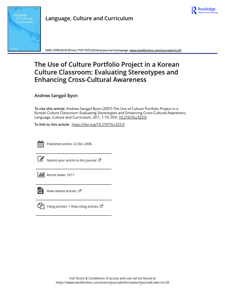The Use of Culture Portfolio Project in A Korean Culture Classroom Evaluating Stereotypes and ...