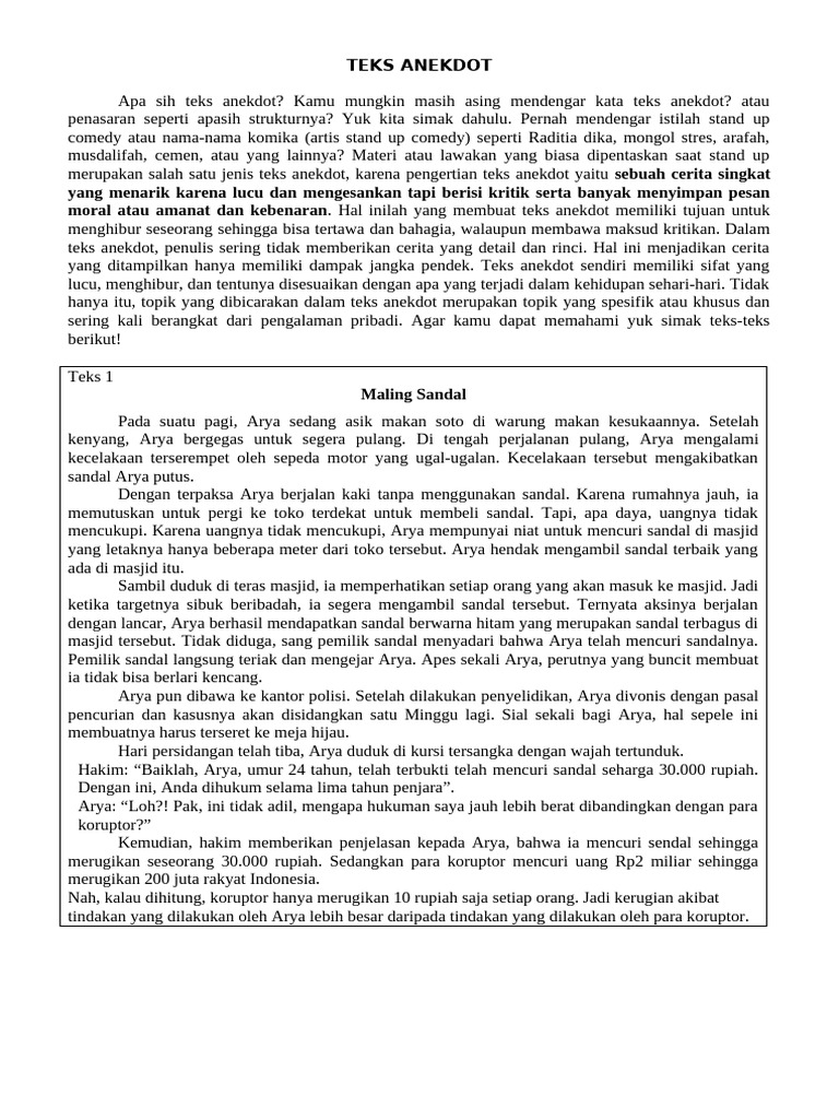 Teks Anekdot untuk Kelas 10 | PDF