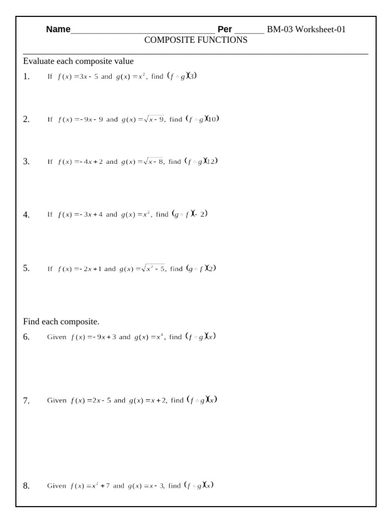 5 BM-03 Composite Function BM-03 Worksheet-02 | PDF