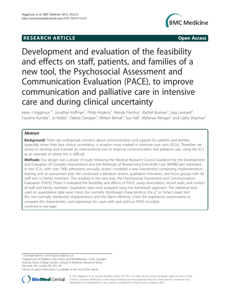 PACE Tool for ICU Communication Feasibility | PDF | Intensive Care Unit ...
