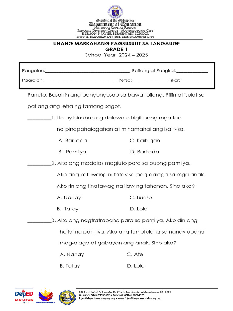Language 1 PT q1 | PDF