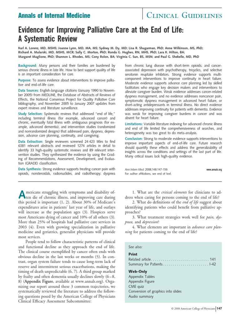 Evidence For Improving Palliative Care at The End of Life | PDF | End ...